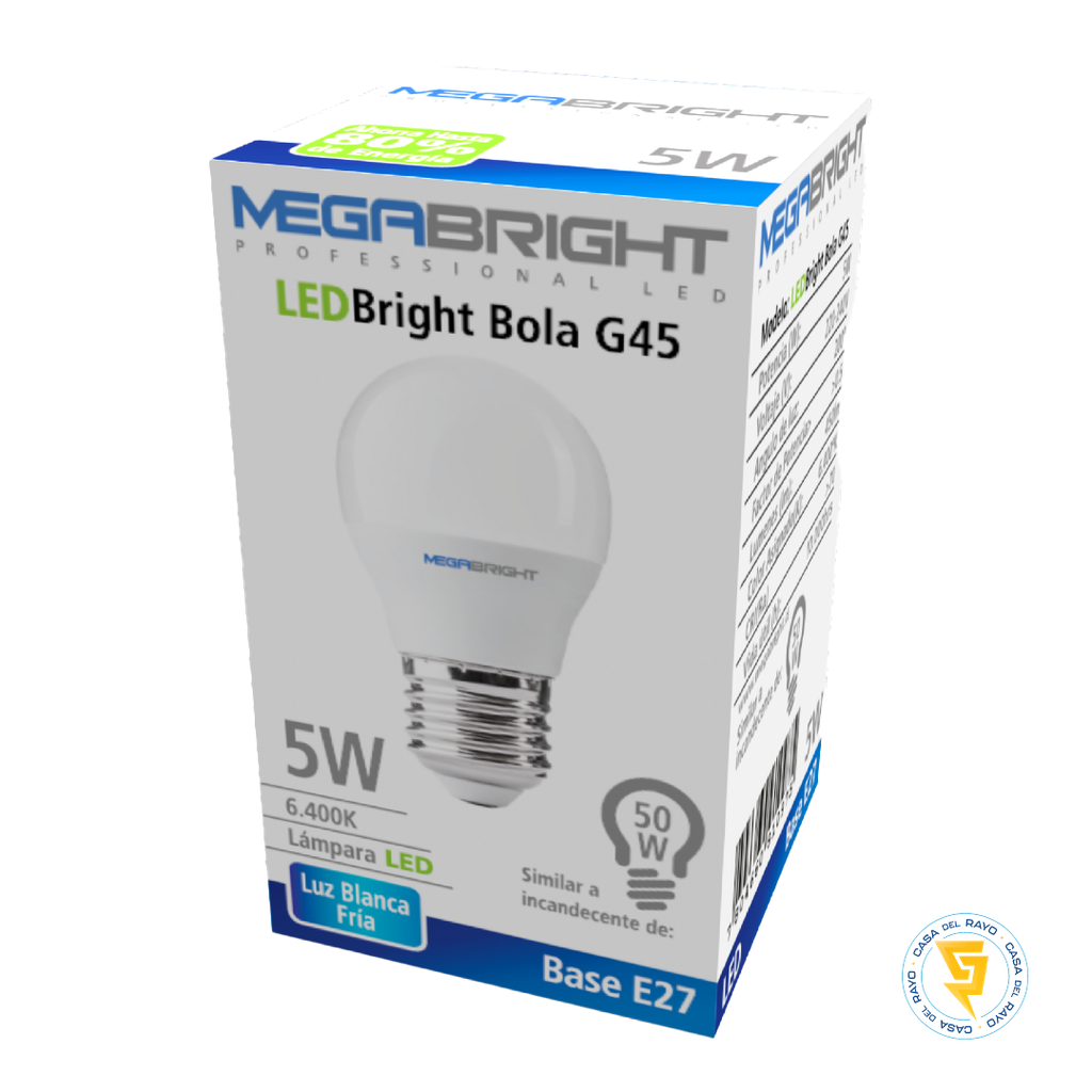 AMPOLLETA LED TIPO BOLA G45 5W/50W E27 MEGABRIGHT | casadelrayo.cl